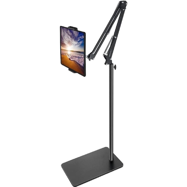 Adjustable Tablet Floor Stand with Double Weight Base and Phone Mount ...
