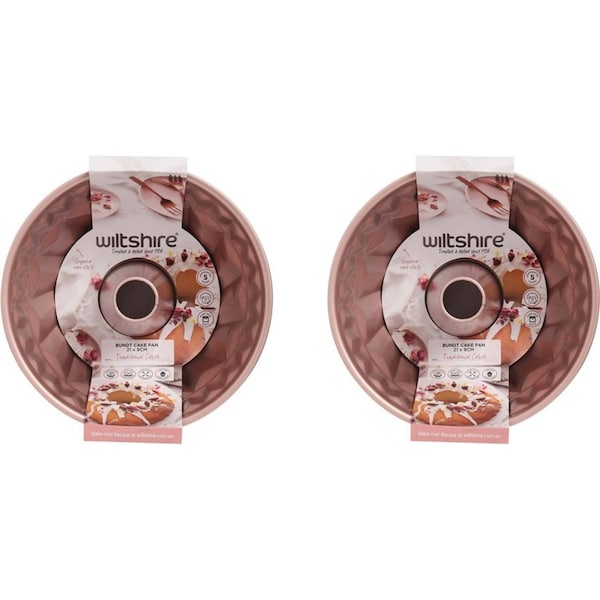 2PK Wiltshire Rose Gold Non-Stick Round Bundt Pan Oven Safe Baking Tin ...