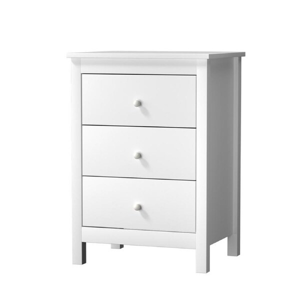 Oikiture Bedside Table 3 Drawers Bedroom Hamptons Furniture Storage ...