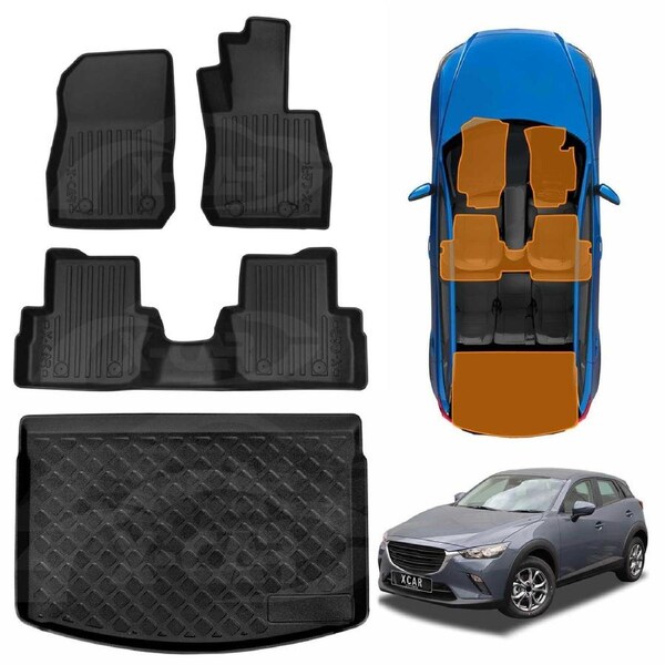 3D Floor Mats Boot Liner for Mazda CX-3 CX3 2015-Onwards All Weather Heavy Duty Cargo Car Trunk ...