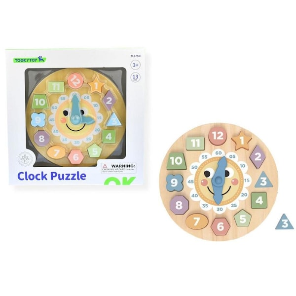 Tooky Toy Forest Friend Kids/Childrens Wooden Clock Shape Sorter Puzzle ...