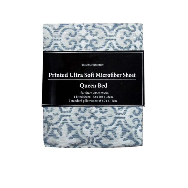 Printed Microfiber Sheet Set Single Silver Imperial | Woolworths