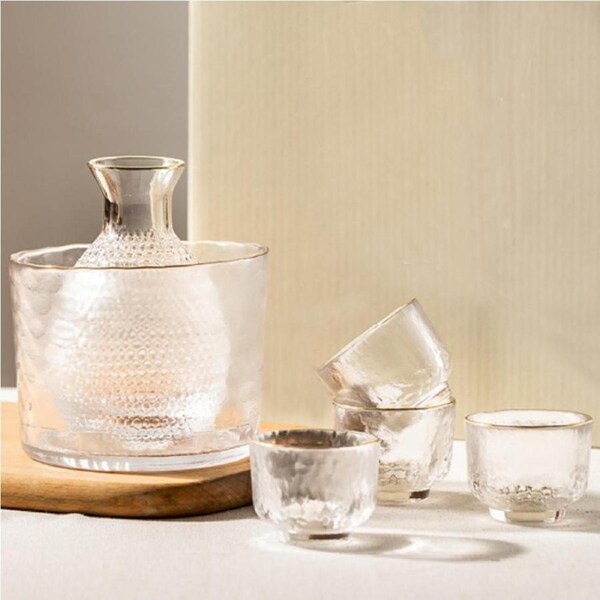 Japanese Frosted Glass Good Luck Sake Set 6pcs | Woolworths