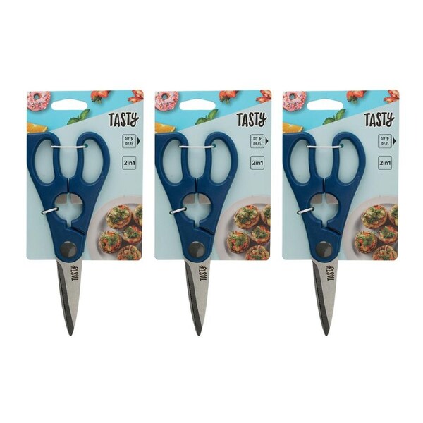 3x Tasty 2-in-1 Kitchen Scissors/Shears w/ Built-In Bottle Opener 25cm ...