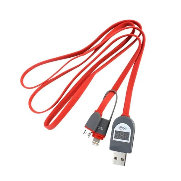 2In1 Usb To Microusb Or Iphone Red Lightning Cable With Lcd | Woolworths