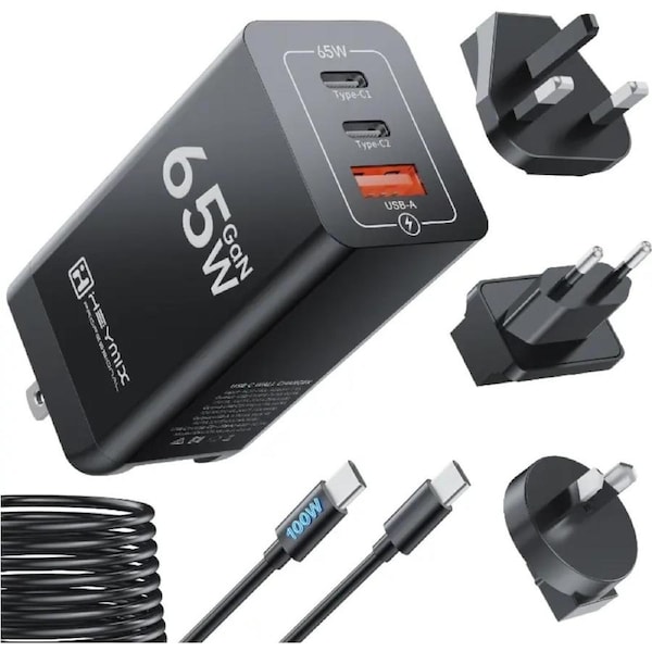 HEYMIX Travel GaN Charger, 65W USB C Wall Charger, 60W/45W/30W/25W/20W ...