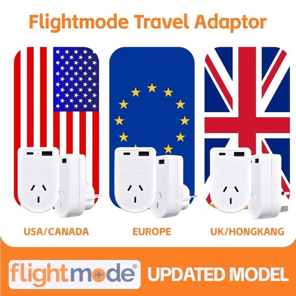 Flightmode Outbound AU/NZ to UK/HONG KONG Travel Adaptor with USB Type ...