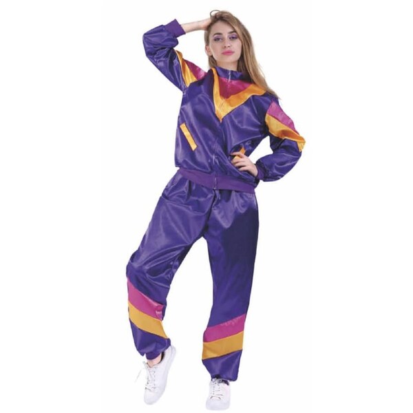 80's Track Suit Womens Costume Black Tracksuit Jacket Pants Adult Shell ...