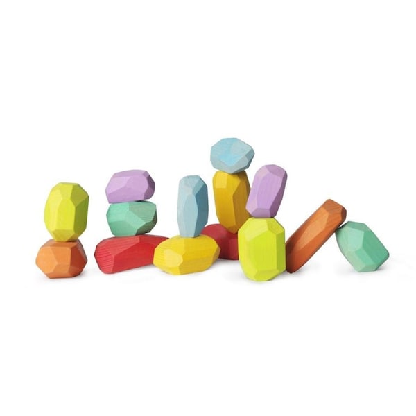 14pc Kinderfeets Stacking Stones Kids Wooden Toy Fun Activity Play ...