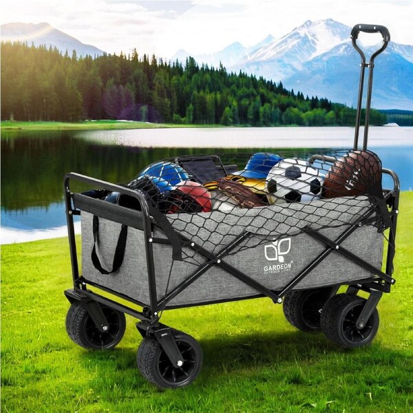 120kg Gardeon Garden Cart with Cargo Net Grey | Woolworths