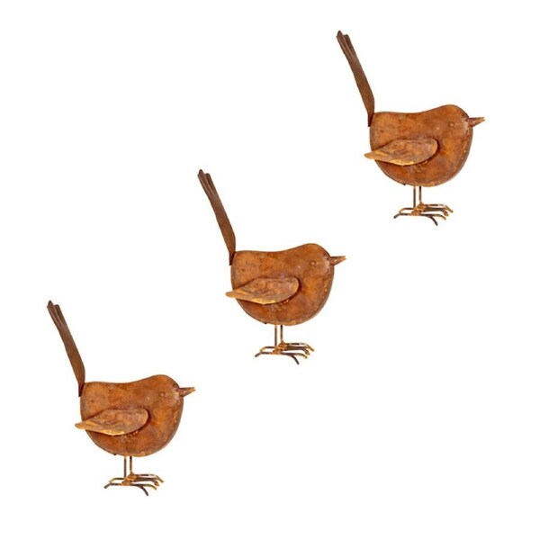 3x Decorative Metal Wren Rust 14cm Sculpture Outdoor Ornament Home ...