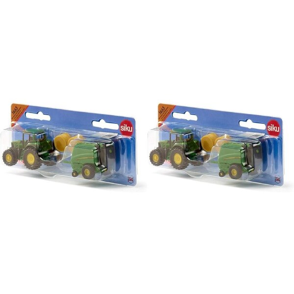 2x Siku Diecast John Deere Tractor w/ Round Baler Kids Farm Vehicle Toy ...