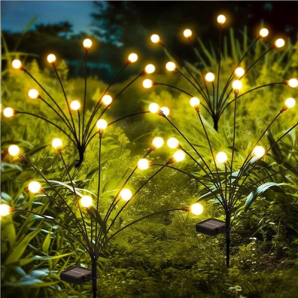 CLORA 4PCS Solar Firefly Garden Lights 10LED Outdoor Decor Landscape Pathway Patio Warm White ...