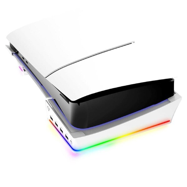 PS5 Slim RGB Stand with 4 USB Ports - Fast Charging - 14 Lighting Modes ...