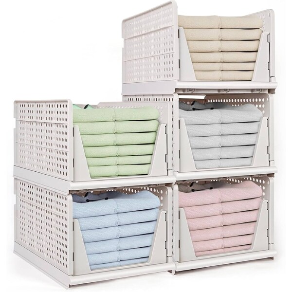 X-Large Stackable Plastic Storage Basket for Closet Organization (5 ...