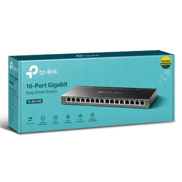 TP-Link TL-SG116E 16-Port Gigabit Unmanaged Pro Switch Desktop/Wall Mounting L2 Features 32xVLAN ...