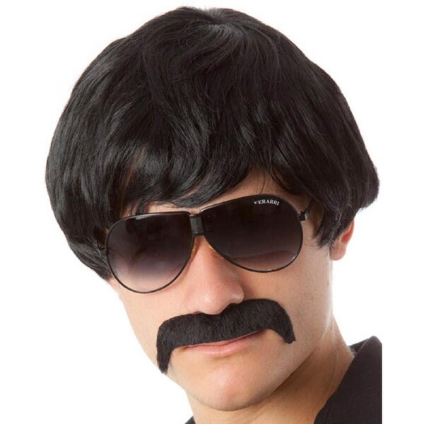 70s Detective Black Wig and Moustache Set | Woolworths