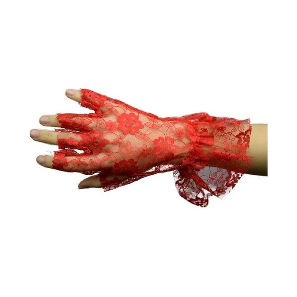80s Red Lace Frill Fingerless Gloves | Woolworths