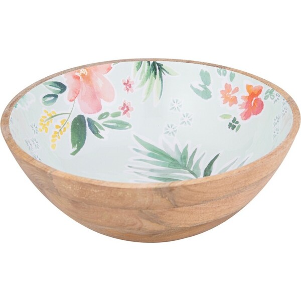 Ladelle Chelsea Premium Mango Wood Flower Pattern Serving Bowl Large ...