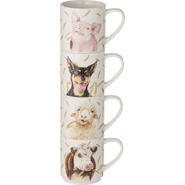 4pc Ashdene Farmyard Faces New Bone China Stackable Cups Drinking Mugs ...