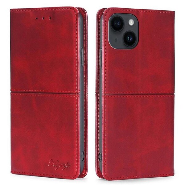 For iPhone 15 Plus ic Closing Phone Cover Cowhide Texture Card Slots ...