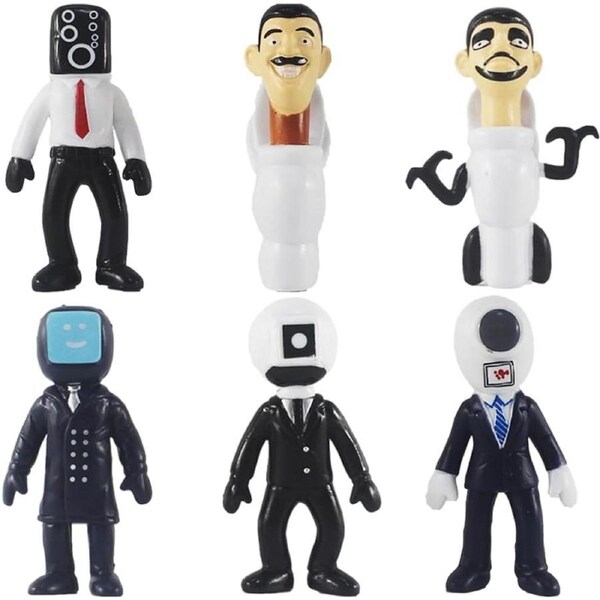 6pc Skibidi Toilet Figures Set - Mini Cake Toppers & Cartoon Statues ...