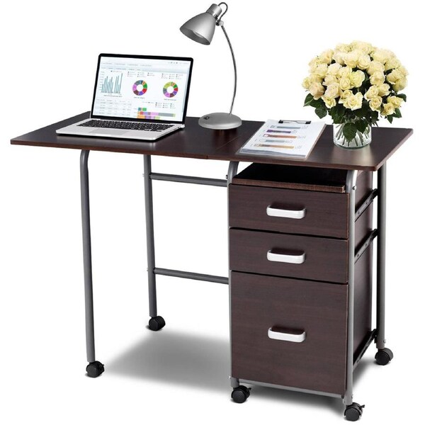 Costway Space-Saving Computer Desk Folding Laptop Desk Wheeled ...