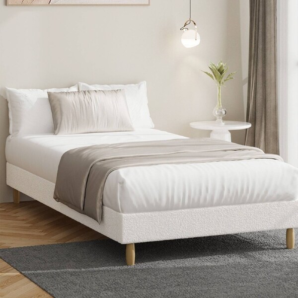 Oikiture Bed Frame Single Size Bed Base White Boucle | Woolworths
