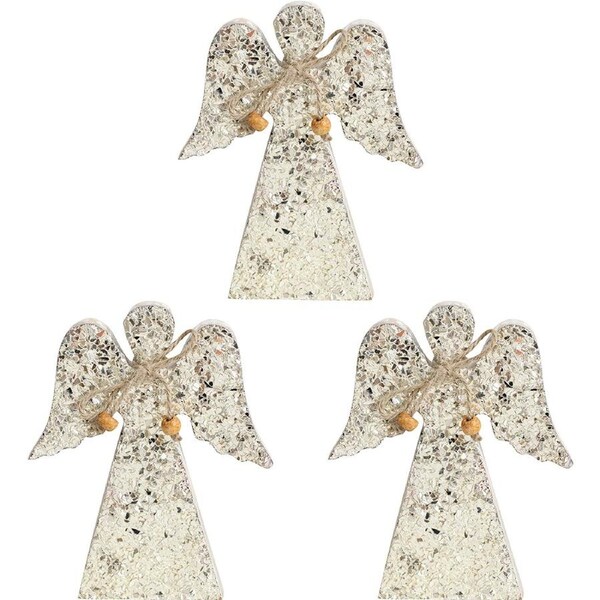 3x LVD Wooden Ornament Medium Angel Seasonal Decorative Home Decor ...