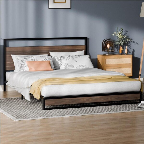 ALFORDSON Metal Bed Frame King Size Base Platform Wood | Woolworths