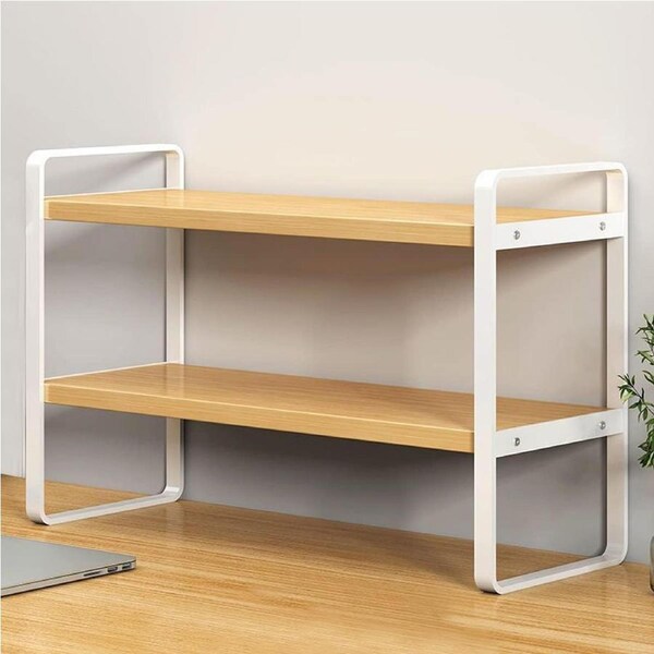 White Wood Desktop Organizer with Office Desk Storage Shelf and ...
