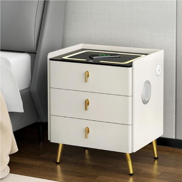 1X Artiss Smart Bedside Table ALMA White | Woolworths