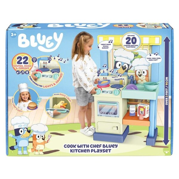 Bluey Cook with Chef Bluey Cook and Clean Kitchen Playset | Woolworths