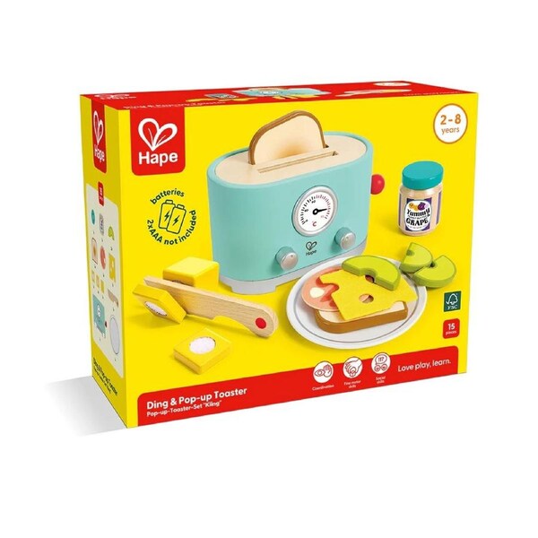 Hape 15 Piece Ding & Pop-Up Toaster with Accessories - 2-8 Years ...