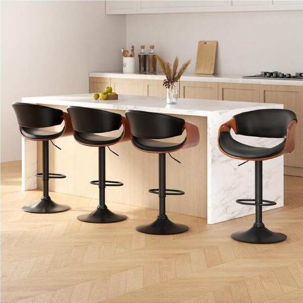 Artiss 4x Bar Stools Gas Lift Leather w/Armrest | Woolworths
