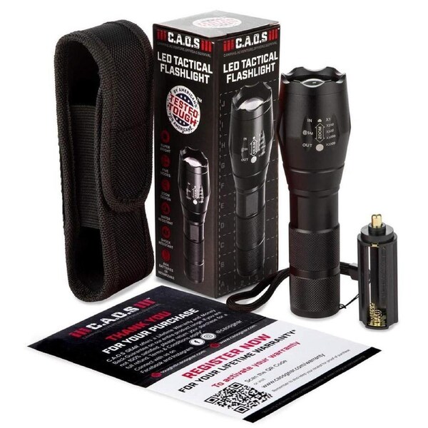 CAOS Black Tactical LED Torch with Nylon Belt Pouch | Woolworths