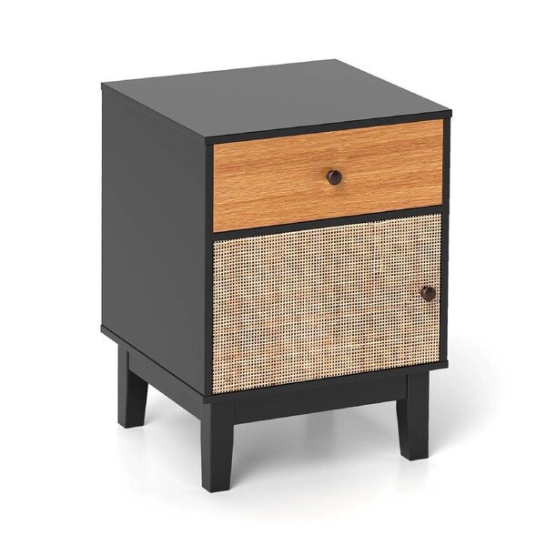 Giantex Rattan Nightstand Bedside Table Boho Side End Table w/Drawers ...