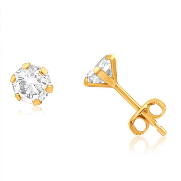 9ct Yellow Gold Cubic Zirconia 5mm 6 Claw Stud Earrings | Woolworths