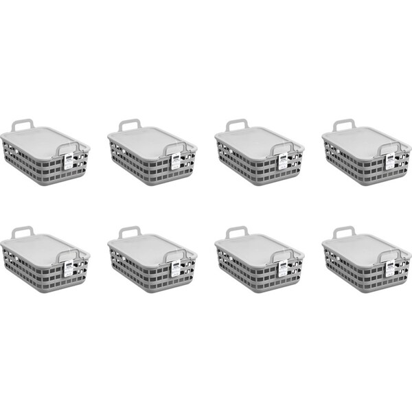 8x Boxsweden Woven Tote Basket Lidded Storage Organiser Rect 7L/33cm ...