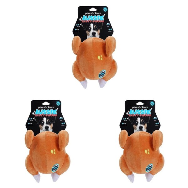 3x Pawsnclaws 24cm Aussie Legends Roast Chook w/ Squeaker Dog/Pet Toy ...