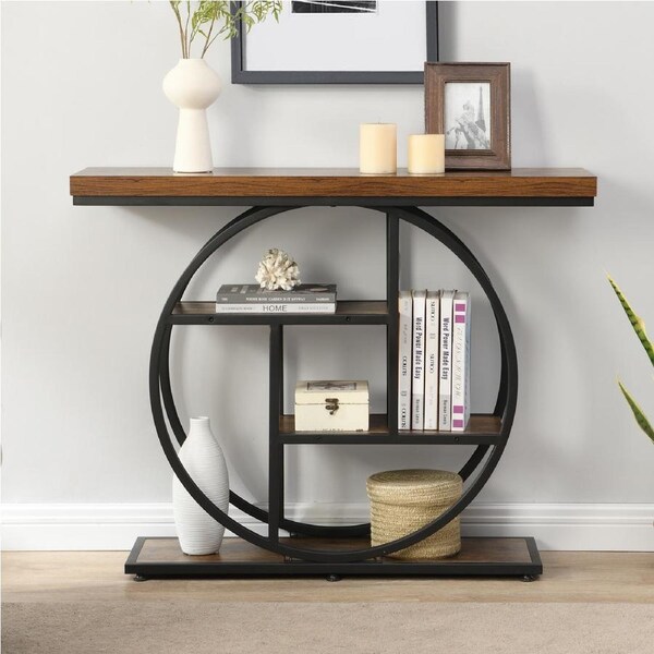 IHOMDEC Industrial 4-Tier MDF and Metal Entryway Console Table with ...