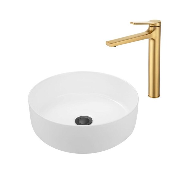 ACA 35x35CM Bathroom Ceramic Basin With Gold Tap Counter Top White Sink ...