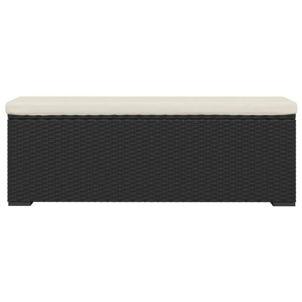 Ottoman Bench with Cushion Black 110x30x40cm Poly Rattan Storage Seat ...