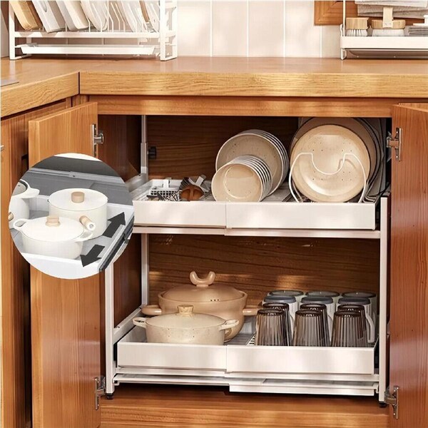 Fin Pull-Out Dish Rack Expandable Heavy Duty Pantry Shelves Under Sink ...