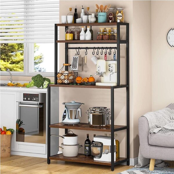 Fin Kitchen Bakers Rack 5-Tier Utility Storage Shelf Floor Standing ...