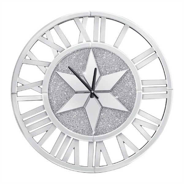 Fin 60X60 Sparkly Silver Round Mirrored Wall Clock Bling Diamond Clock ...