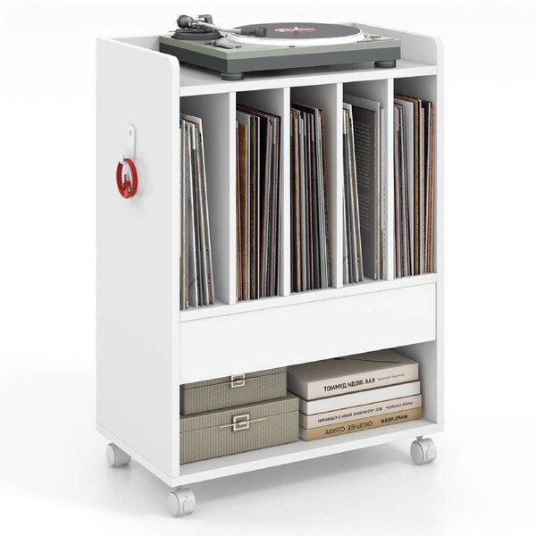 Costway Record Player Stand Rolling Turntable Drawer Storage Cabinet w ...