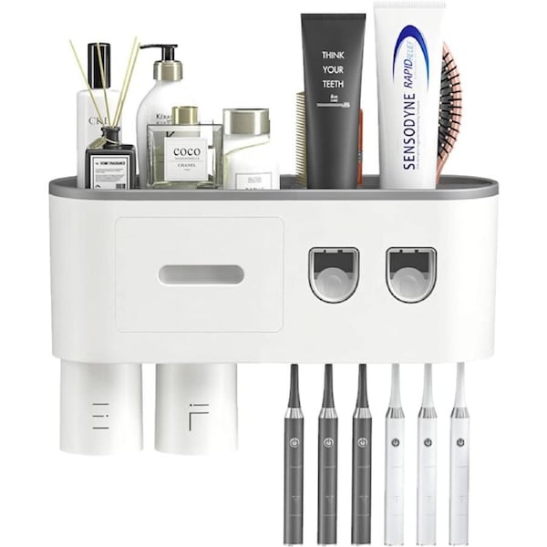 Toothpaste Dispensers Wall Mount Toothbrush Holder Set, with 6 Brush ...