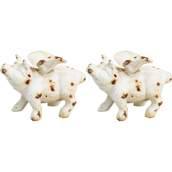 2x LVD Cast Iron Flying Pig Wilma Home/Garden Decor Display 9.5x6.5cm ...