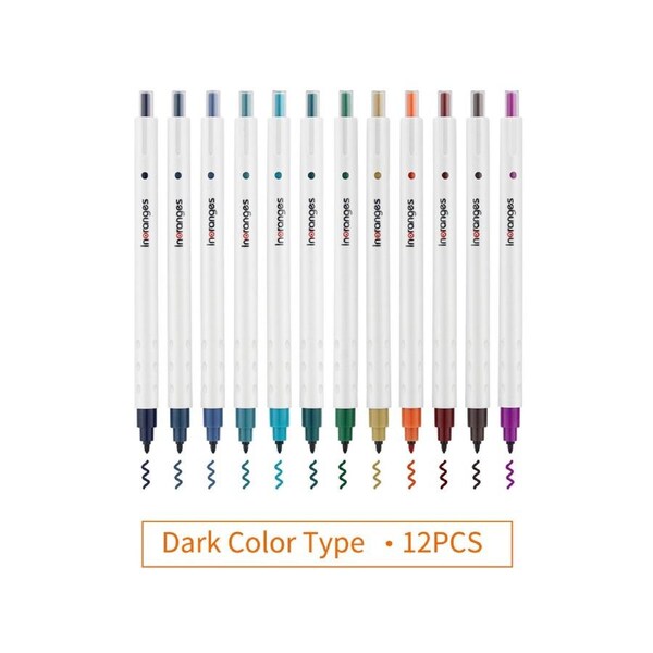 12 color Ink Pens Retractable Water Base Quick-dry Ink 0.6mm Fiber Pen ...